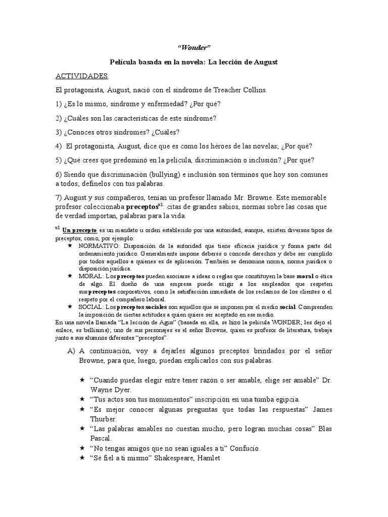 Actividades sobre "Wonder" y su mensaje | PDF | Moralidad | Justicia