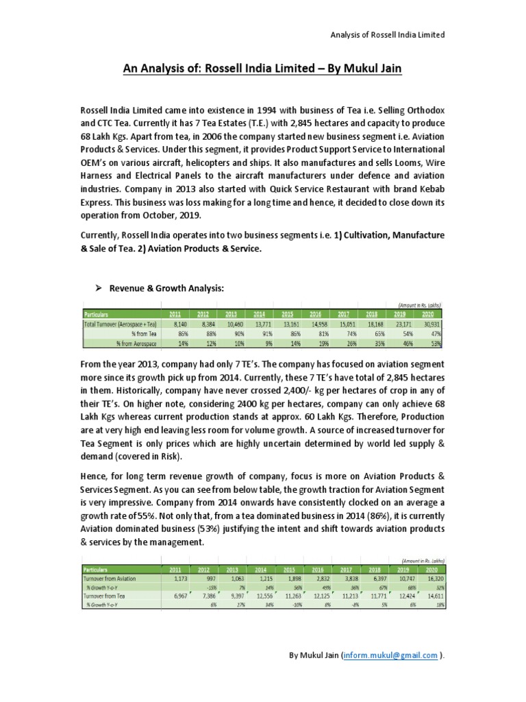 Rossell India Limited - An Opportunity Safer Than Aviation? | PDF ...