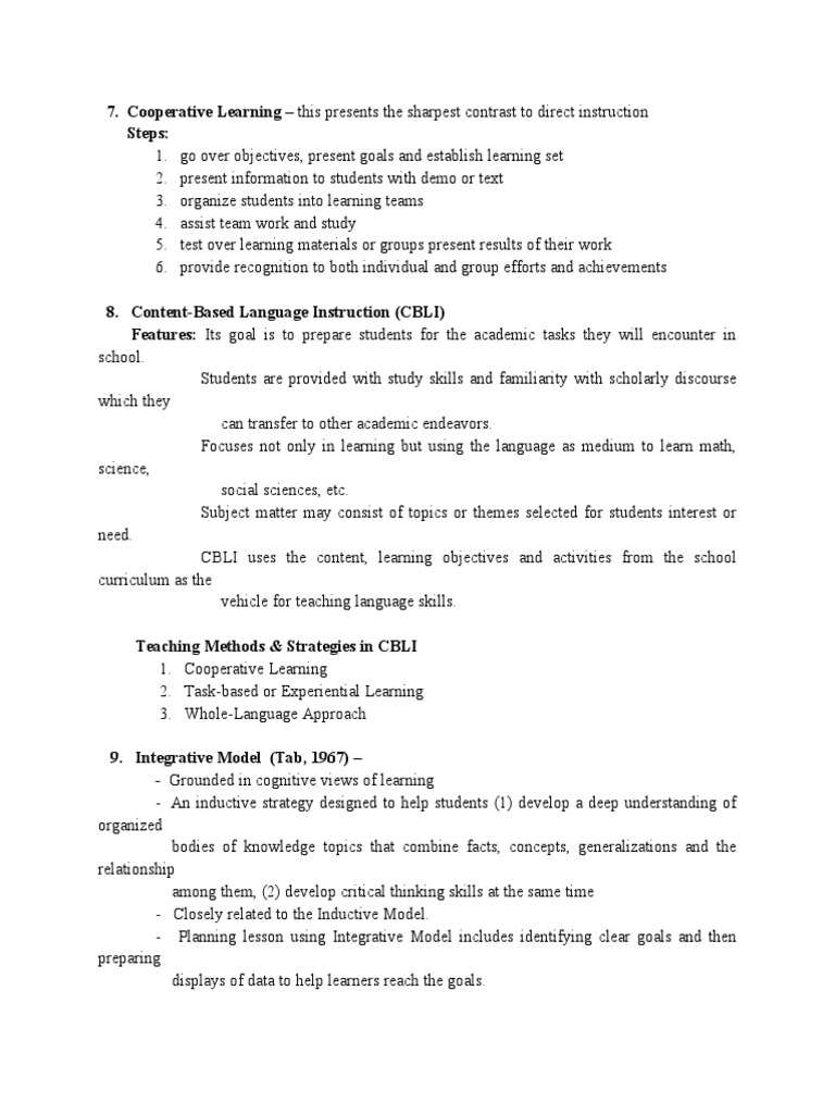 Content-Based Language Instruction (CBLI) - 1 | PDF | Learning | Teachers
