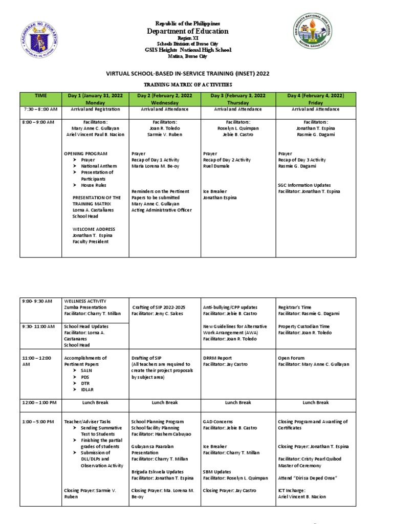 Department of Education: Virtual School-Based In-Service Training ...