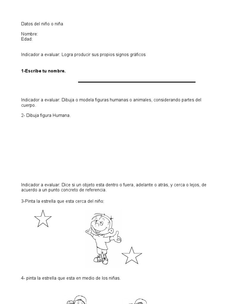Prueba Diagnóstica Pre Kinder 2010 | PDF | Estrellas | Color