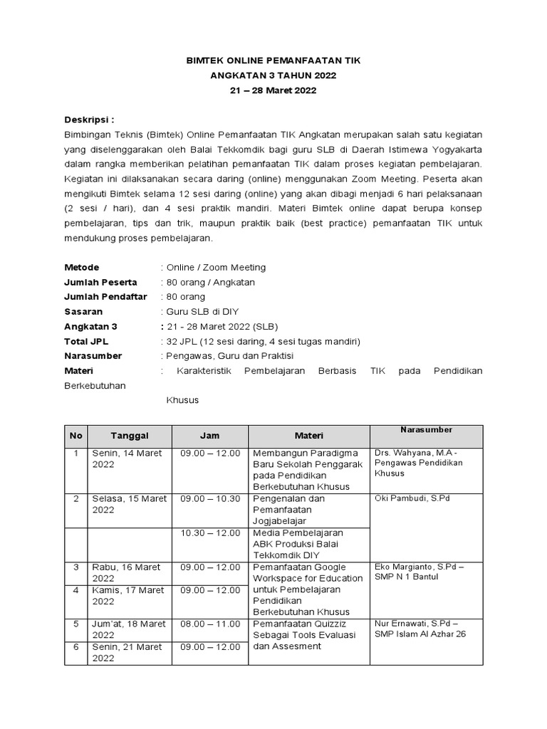 Pengantar Bimtek Online Pemanfaatan Tik | PDF