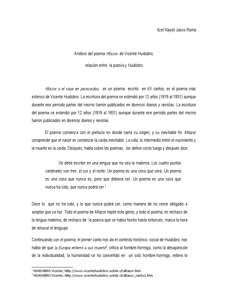 Análisis del poema Altazor de Huidobro | PDF