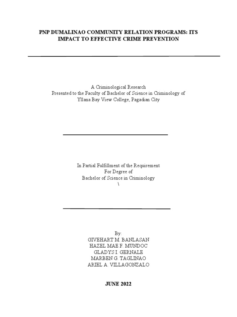 PNP Dumalinao Community Relation Programs: Its Impact To Effective ...