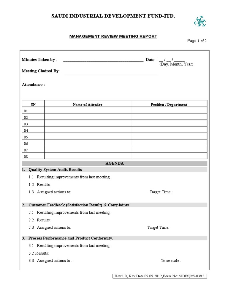 Template - Management Review Report | PDF | Quality Management System ...