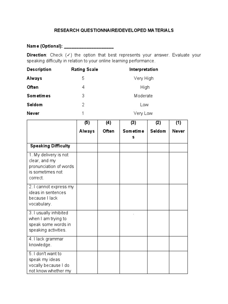 Revised Questionnaire Pdf