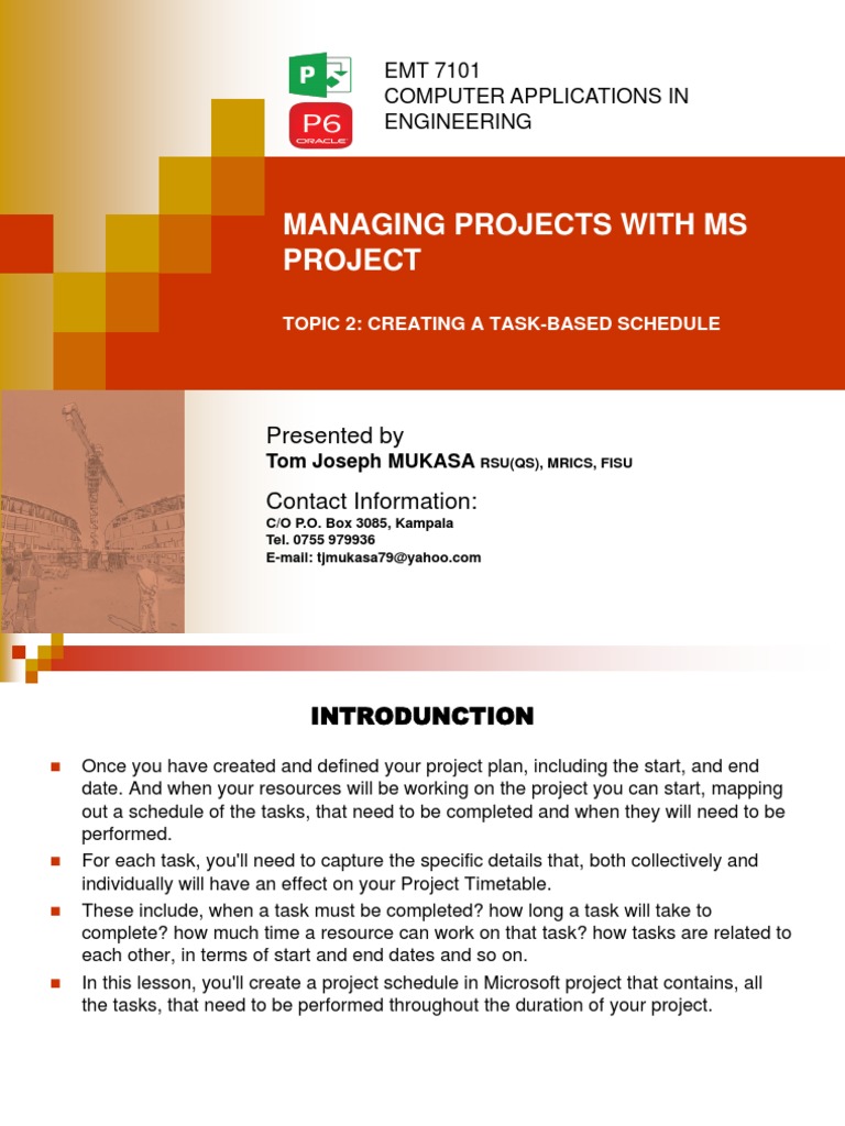 Emt 7101 Computer Applications In-Engineering MS Project 2 Students ...