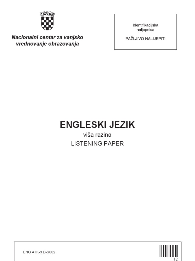 Engleski Jezik: Nacionalni Centar Za Vanjsko Vrednovanje Obrazovanja | PDF