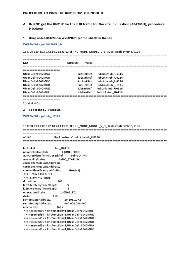 Procedure To Ping The RNC From The Node B | PDF | Internet Protocols ...