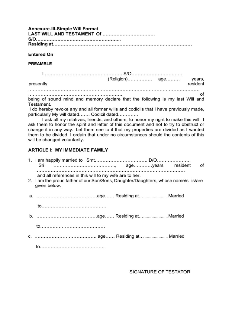 Sample Will Format | PDF | Will And Testament | Jewellery