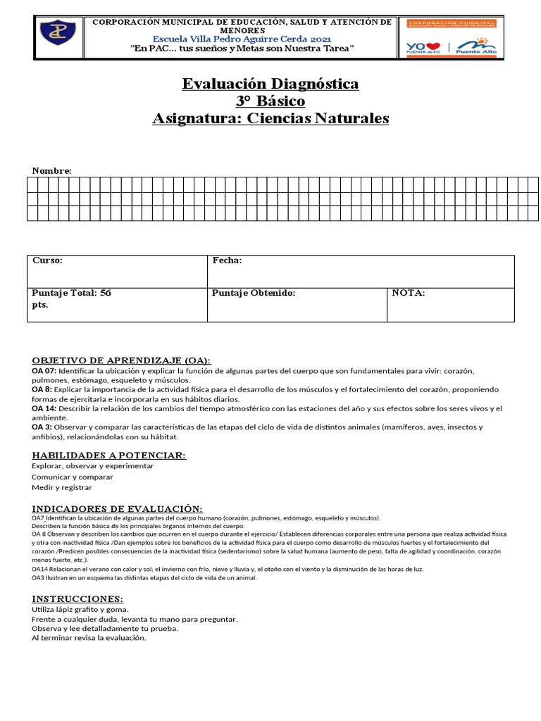 Prueba Diagnostico Ciencias Naturales 3° | PDF | Estilo de vida ...