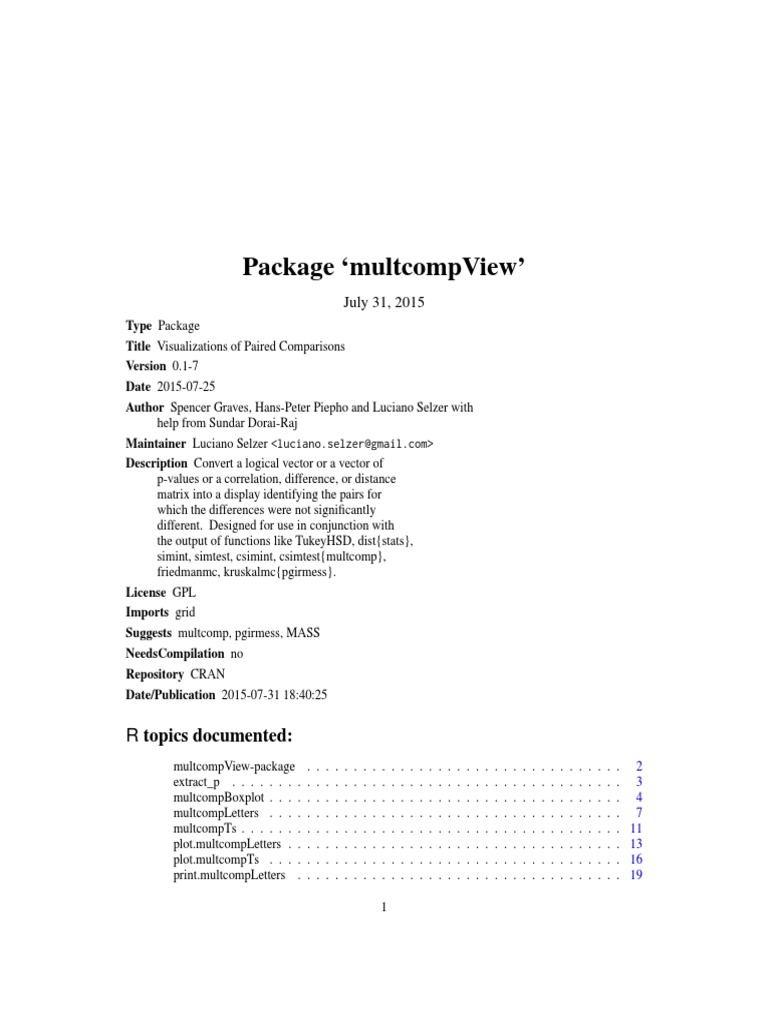 Package Multcompview': R Topics Documented | PDF | Euclidean Vector | Matrix (Mathematics)