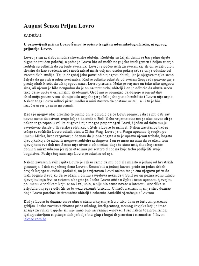August Šenoa Prijan Lovro | PDF