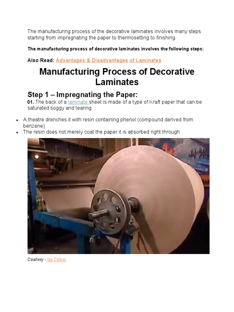 Decorative Laminates Manufacturing Process | PDF | Lamination | Wood