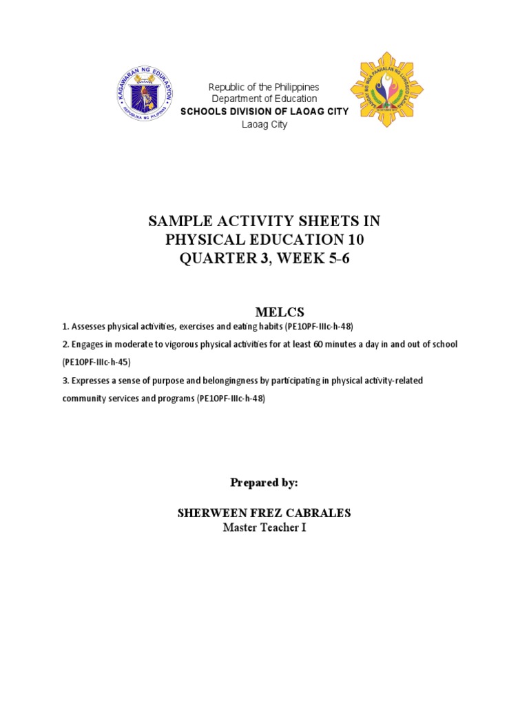 Sample Activity Sheets in Physical Education 10 Quarter 3, Week 5-6 ...