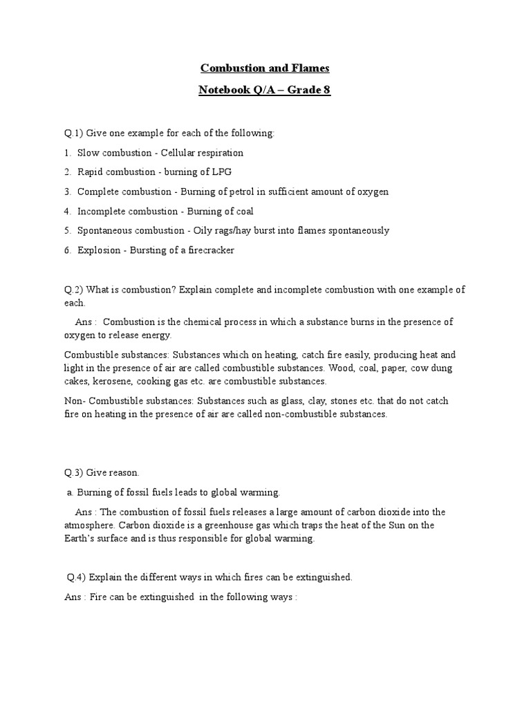 Combustion Basics for Grade 8 | PDF | Combustion | Fires