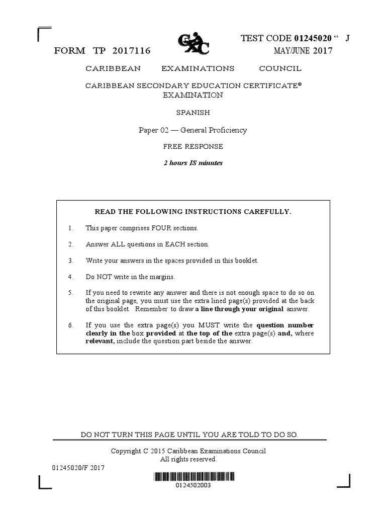 CXC Csec Spanish 2017 June p2 | PDF