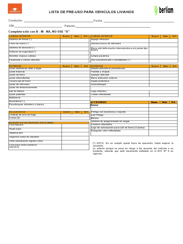 CHECK LIST VEHÍCULO LIVIANO (Reparado) | PDF | Airbag | Bienes ... CHECK LIST VEHÍCULO LIVIANO (Reparado) | PDF | Airbag | Bienes ...