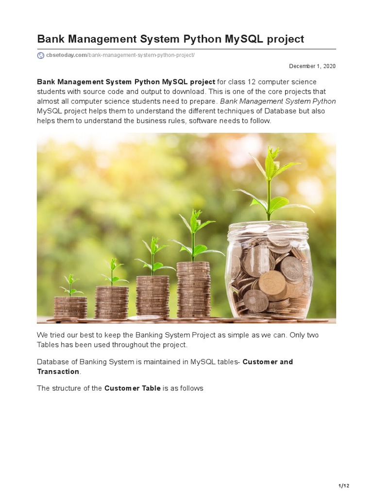 Bank Management System Python MySQL Project | Download Free PDF | Menu ...