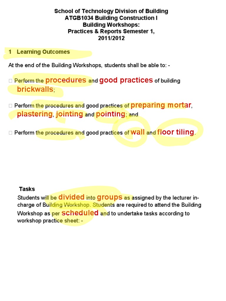 Building Workshop Practice | PDF | Tile | Building Technology