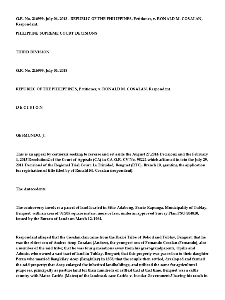 Cosalan v. Domogan GR SP No. 0006 | PDF