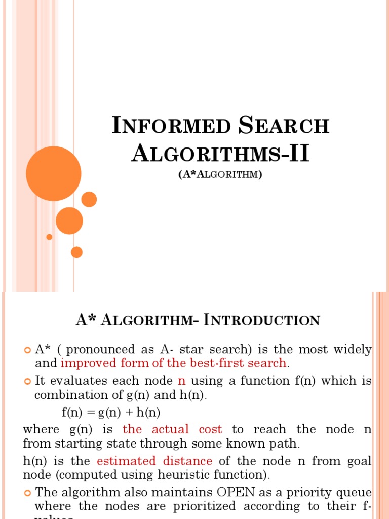Informed Searching Algorithms Ii Pdf Algorithms And Data Structures Theoretical Computer