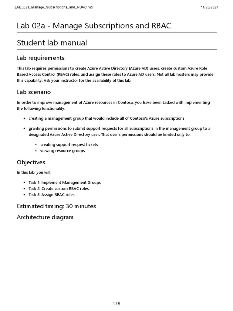LAB 02a Manage Subscriptions and RBAC | PDF