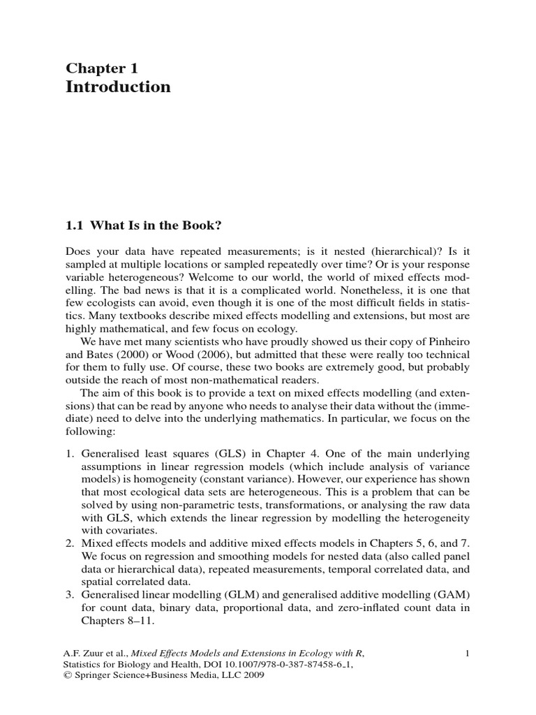 Zuur Et Al 2009 BOOK - Chap01 - Introduction | PDF | Regression Analysis | Statistics