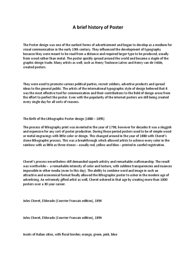 A Brief History of Posters | PDF | Poster | Lithography