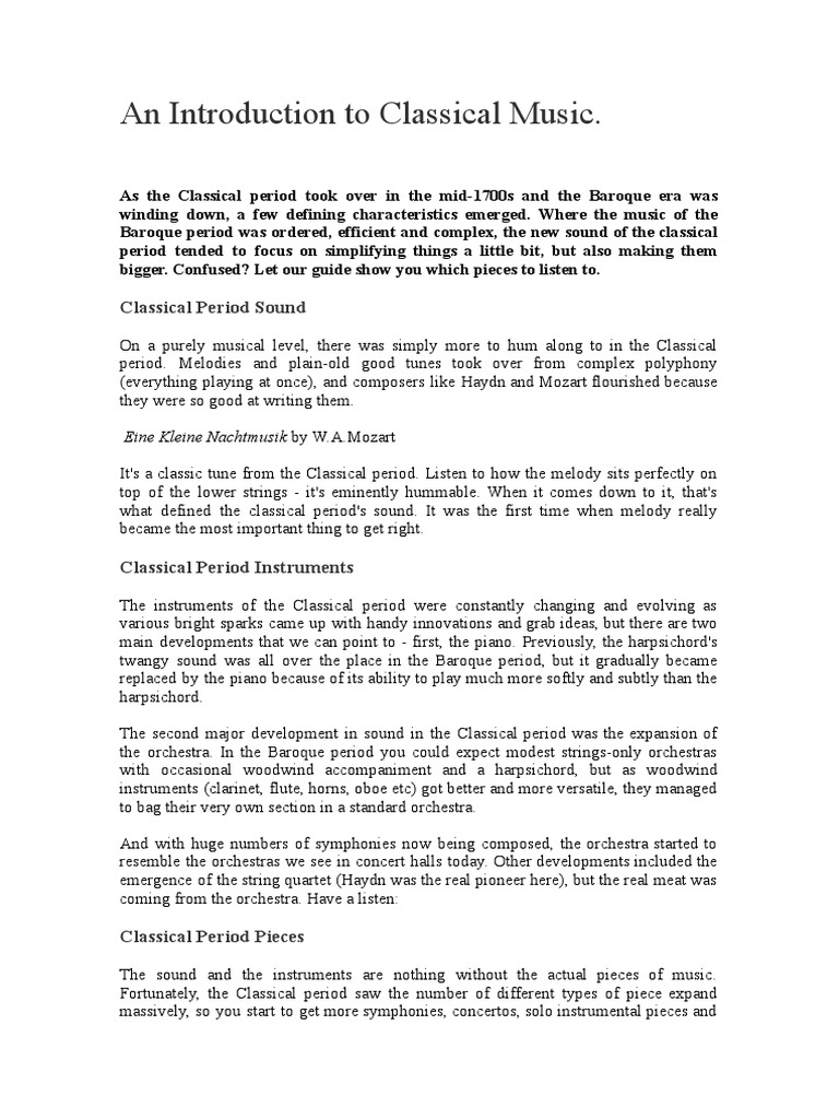 Characteristics of Classical Music | PDF | Classical Period (Music ...