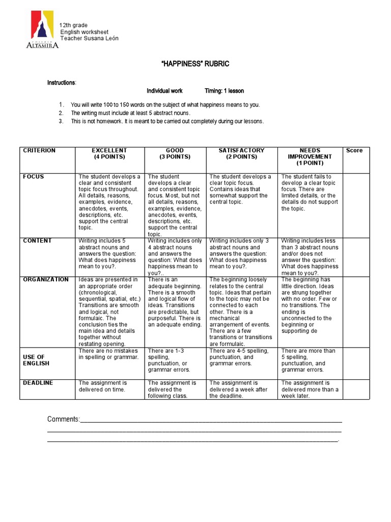 Criterion Excellent (4 Points) Good (3 Points) Satisfactory (2 Points ...