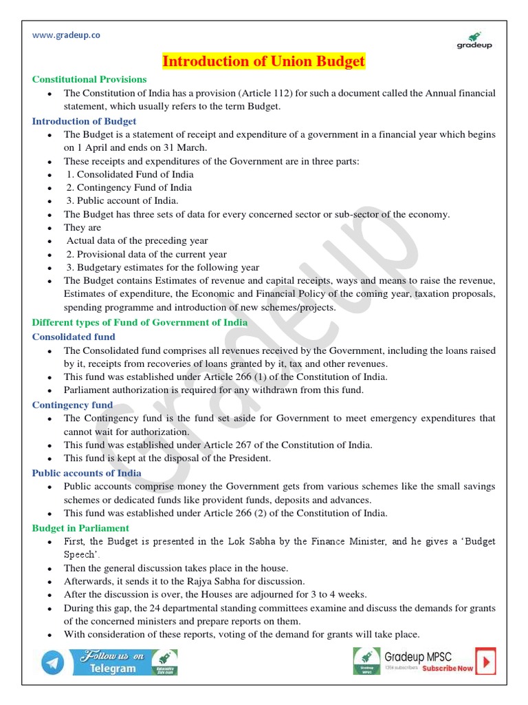Introduction to Union Budget Overview | PDF | Budget | Debt