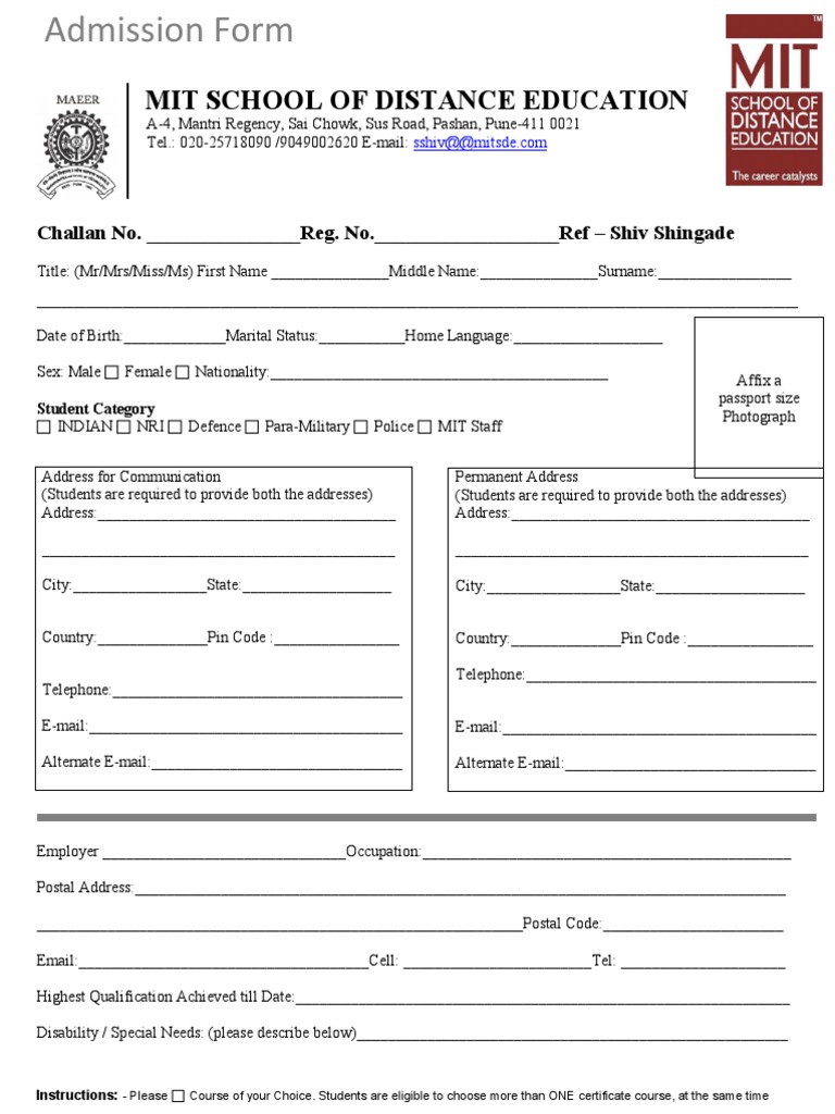 MITSDE Admission Form | PDF | Human Resource Management | Marketing