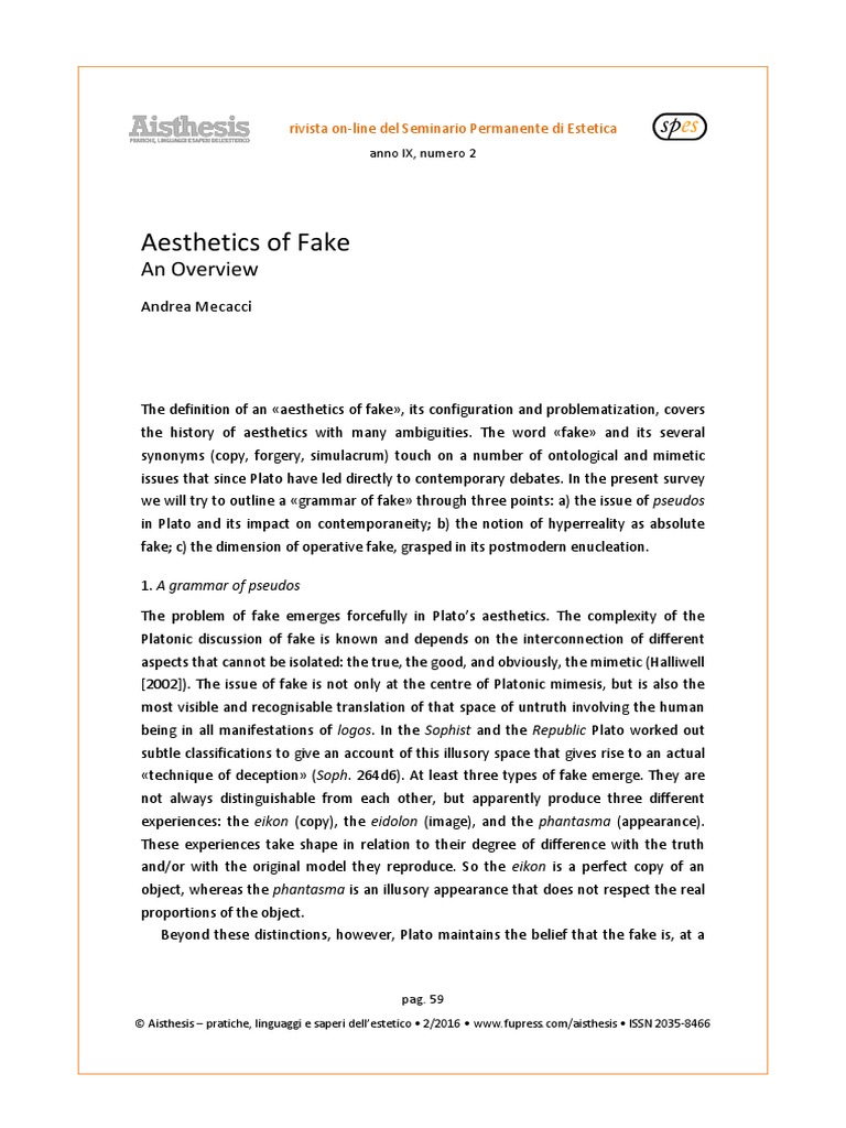Aesthetics of Fake An Overview | PDF | Cognition