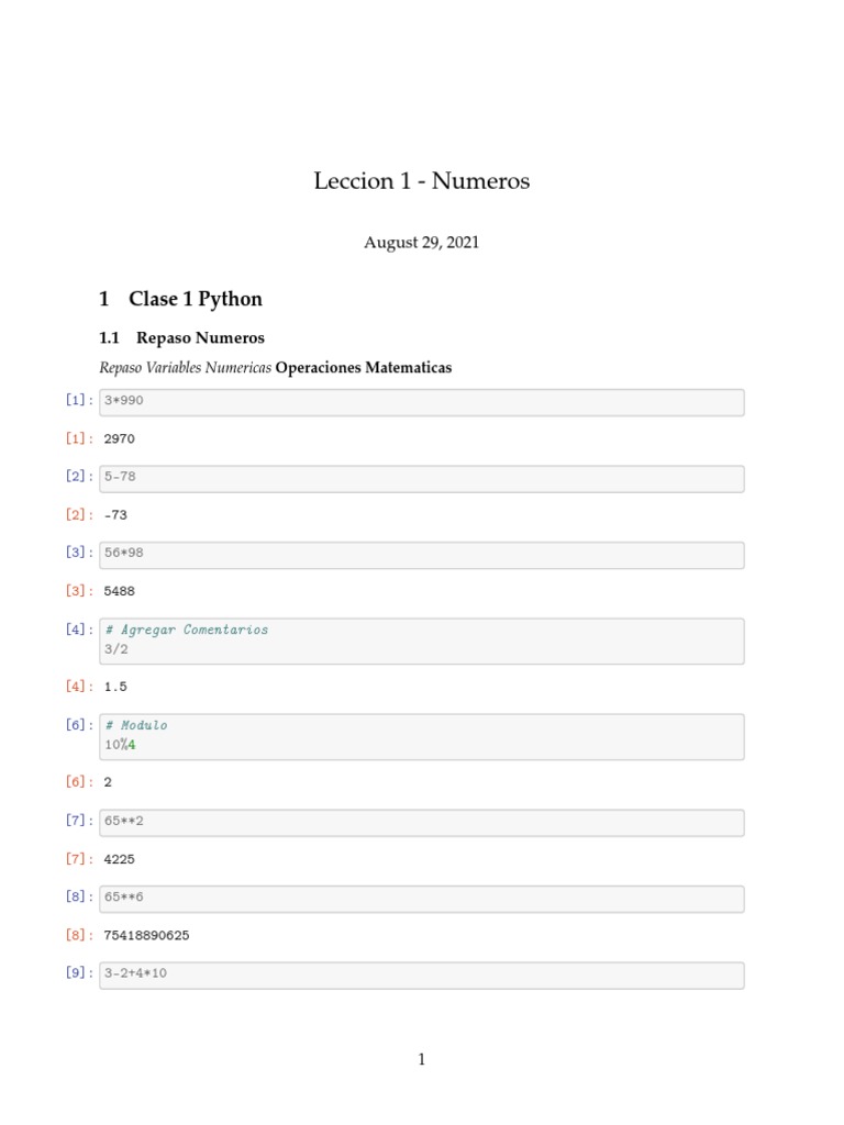 Leccion 1 - Numeros: 1 Clase 1 Python | PDF