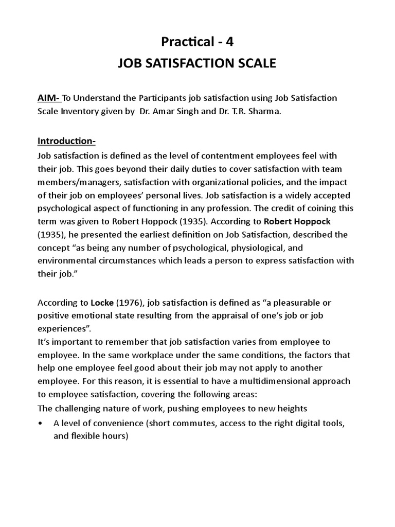 Prac L - 4 Job Satisfaction Scale: Robert Hoppock | PDF | Employment ...