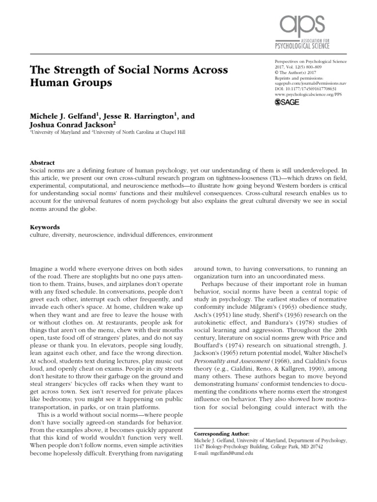The Strength of Social Norms Across Human Groups | PDF | Psychology ...
