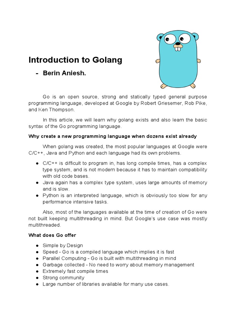 Introduction To Golang Pdf Array Data Type Programming Language