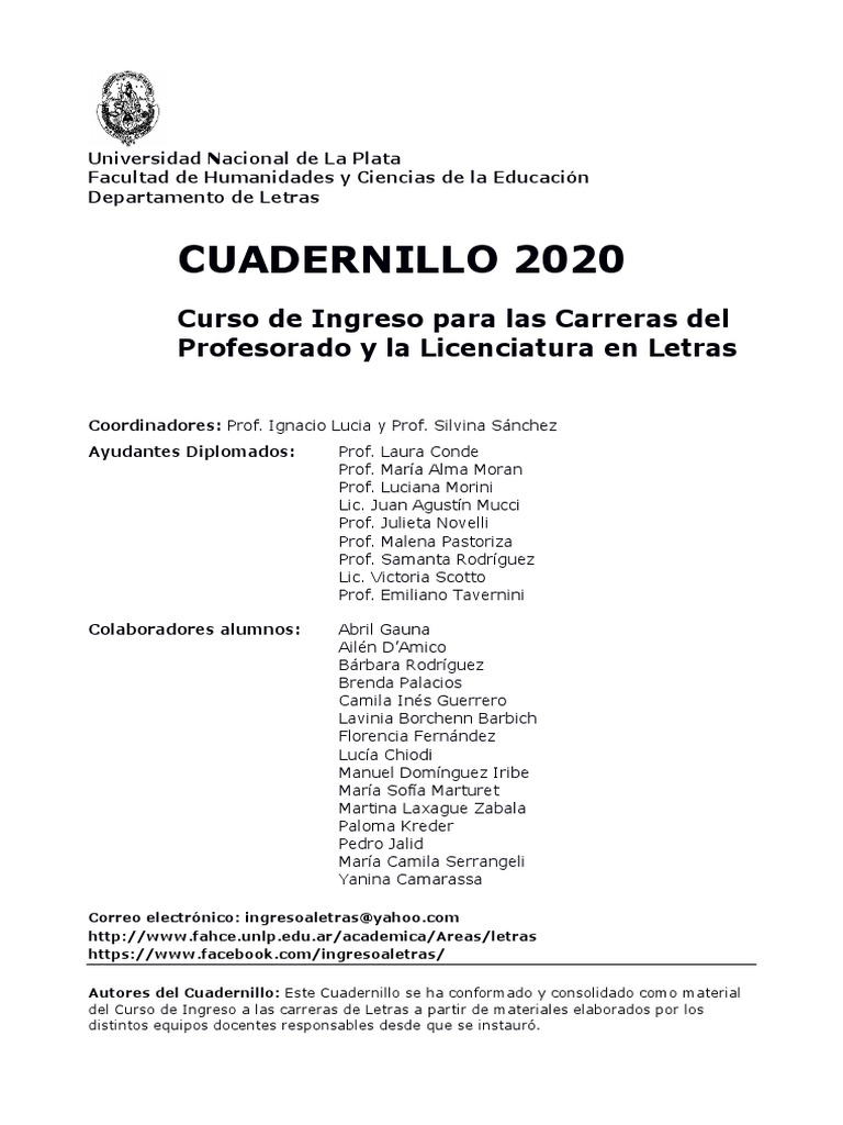 Cuadernillo Ingreso Letras 2020 | PDF | Ensayos | Teoría