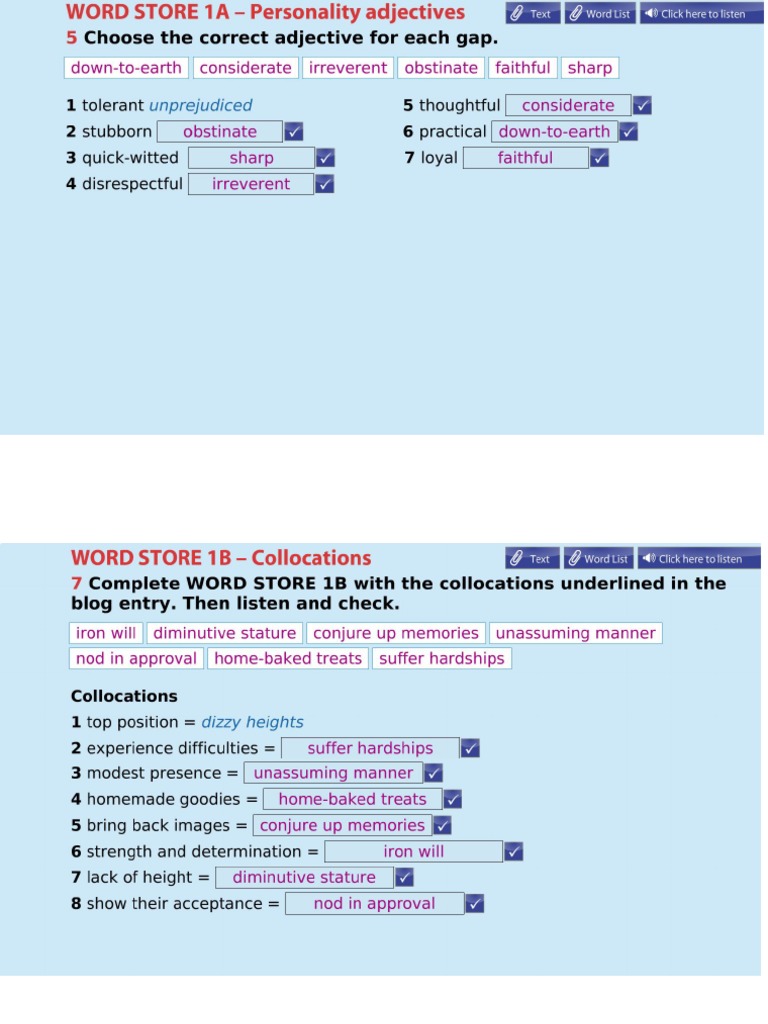 Focus 5. Word Store (Key) | PDF