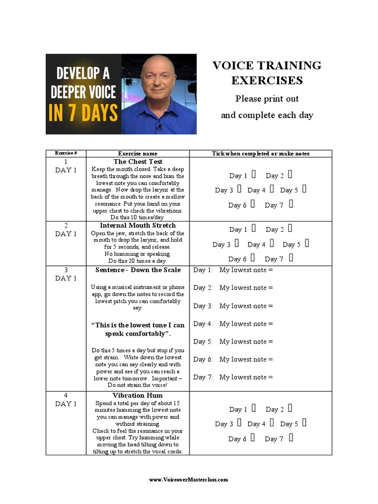 Voice Training Exercise Sheet | PDF | Human Voice | Vocal Pedagogy