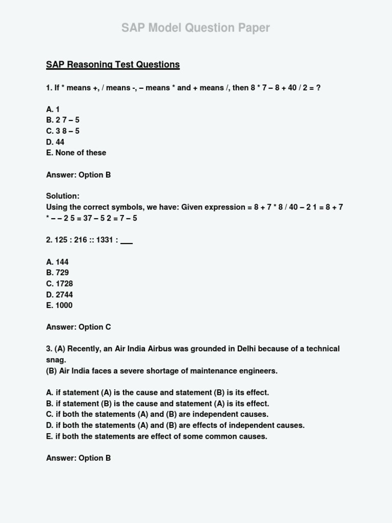 SAP Model Question Paper: SAP Reasoning Test Questions | PDF | Pointer ...