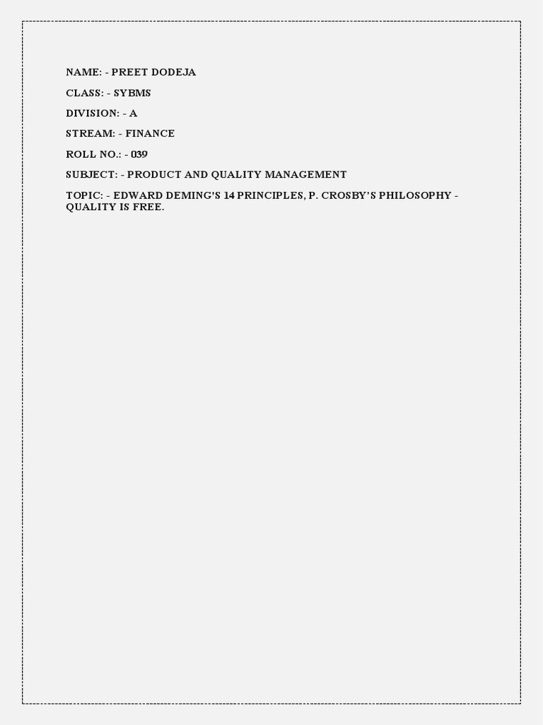 039 - Preet Dodeja - SYBMS - PQM Project | PDF | Quality Management ...