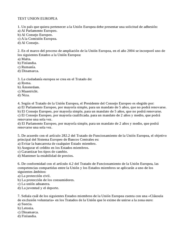 Test de Conocimientos sobre la UE | PDF | Política mundial | Parlamento ...
