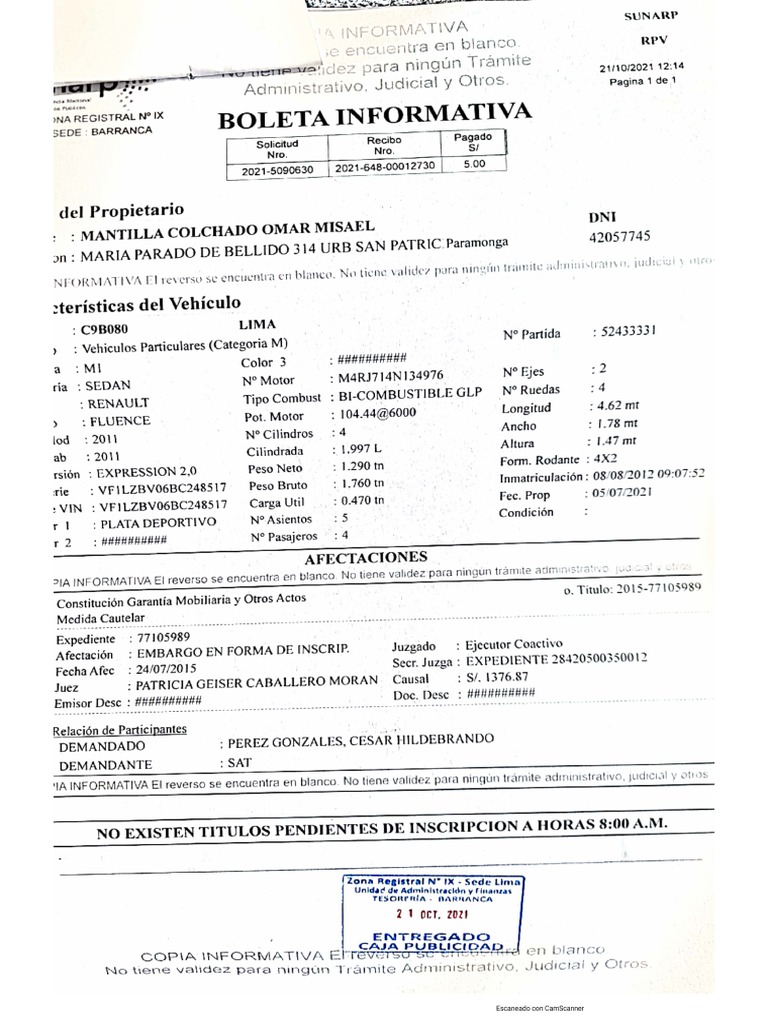 Boleta Informativa Sunarp | PDF