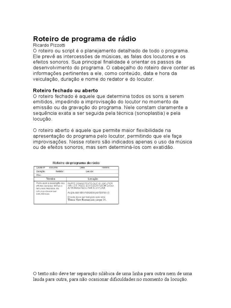 Roteiro de Programa de Rádio - Script | PDF
