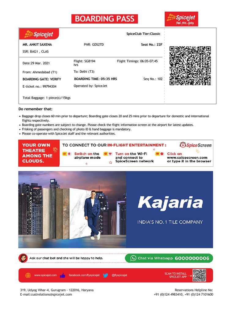 Spice Jet BoardingPass | PDF