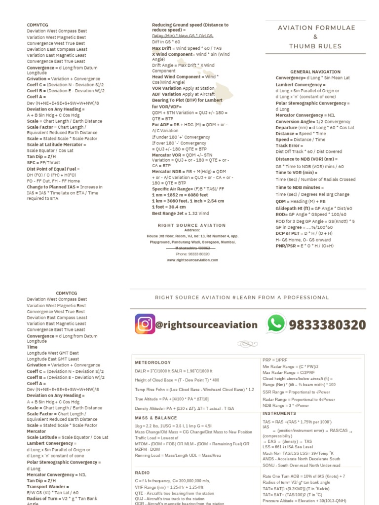Aviation Thumb Rules by Right Source Aviation | PDF | Latitude | Compass