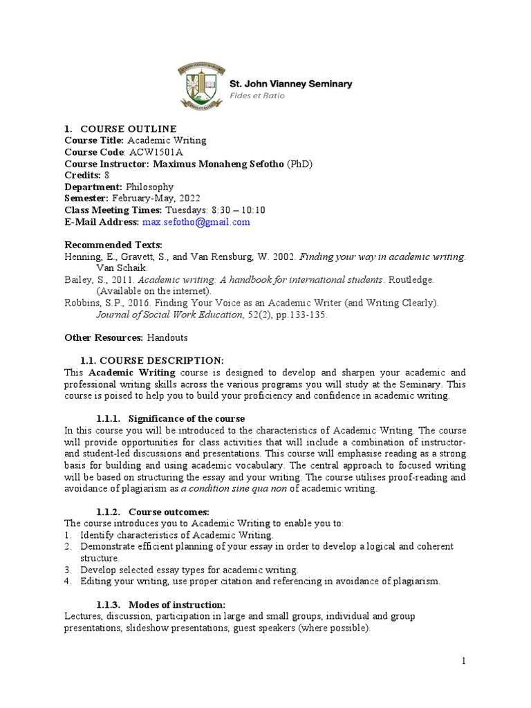 Academic Writing COURSE OUTLINE | PDF | Essays | Plagiarism