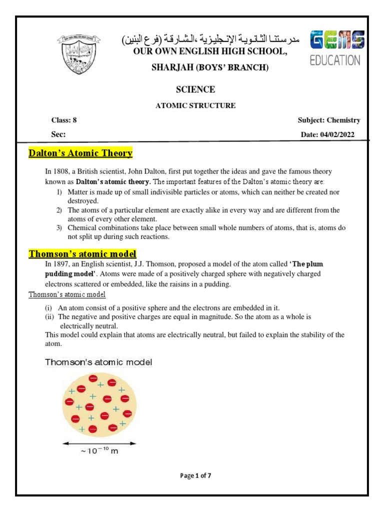 Grade 8 Atomic Structure - Notes... | PDF | Ion | Atoms